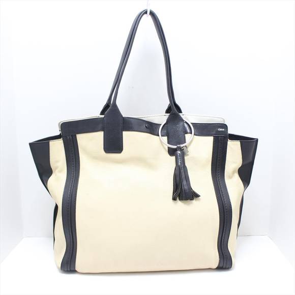 Chloe | Bags | Chloe Alison Tote Bag Creamblack Leather Women | Poshmark